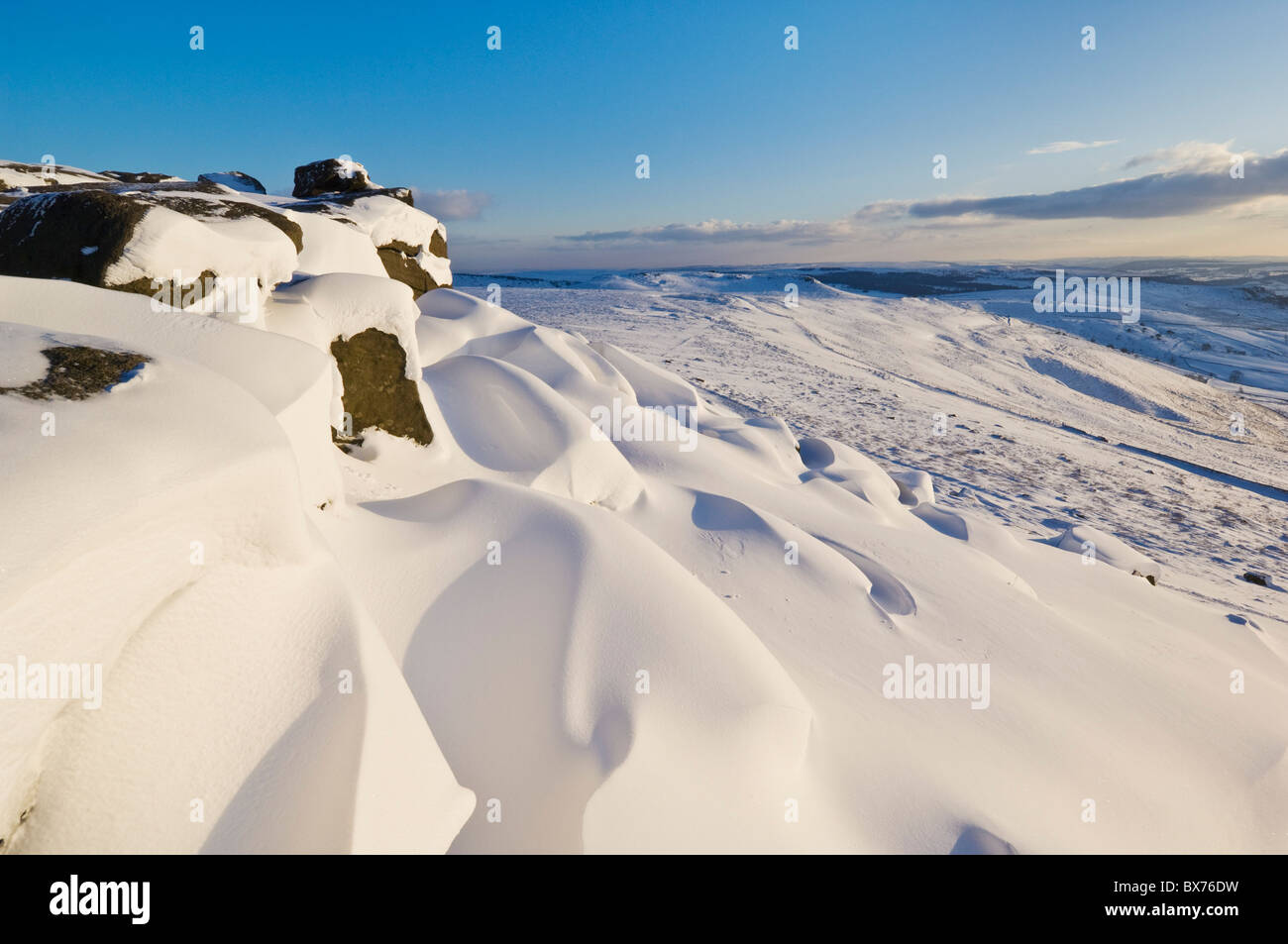 Snow drifts Peak district national park Stanage Edge snow landscape ...