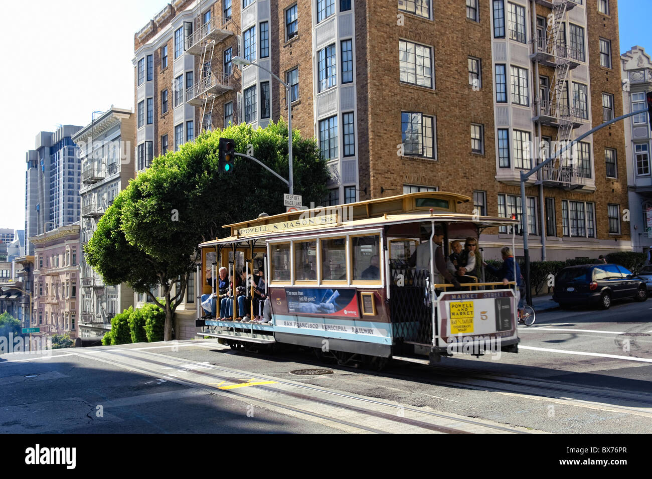 Usa, California, San Francisco, California, Cable Car Tram on Pine ...