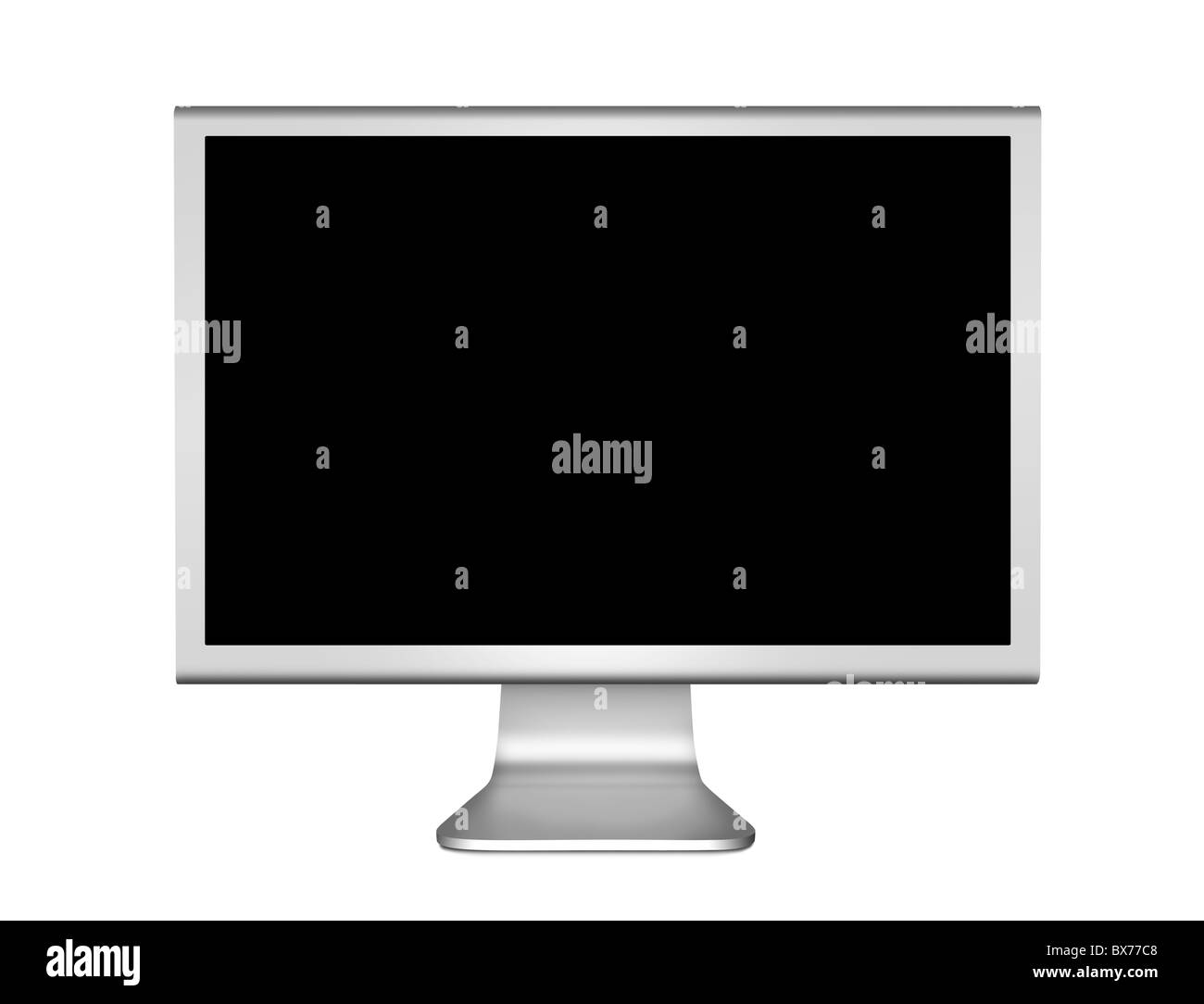 Silver computer monitor, generic modern design with black screen ...