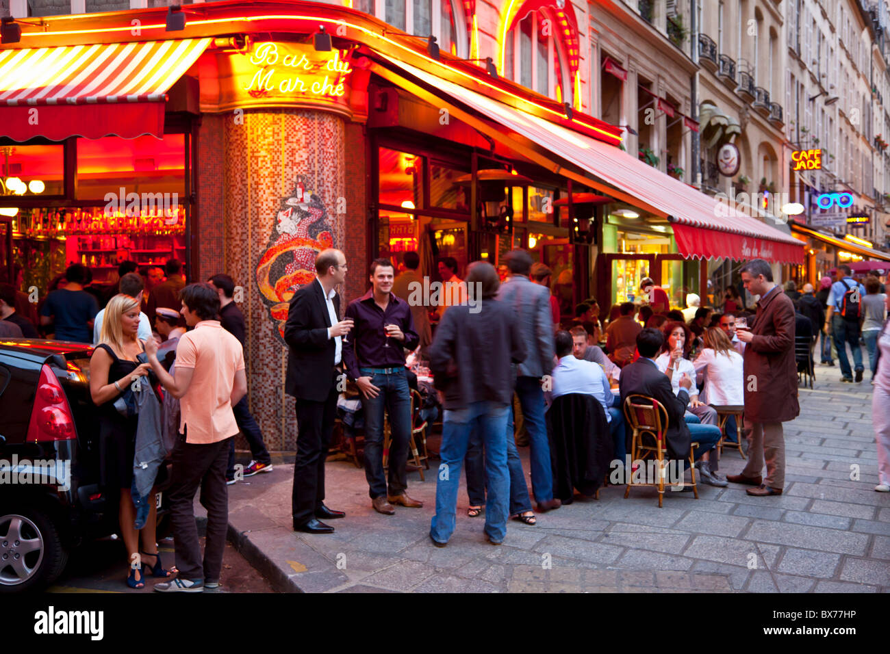 People relaxing at a cafe in the evening, Left Bank, Paris, France ...
