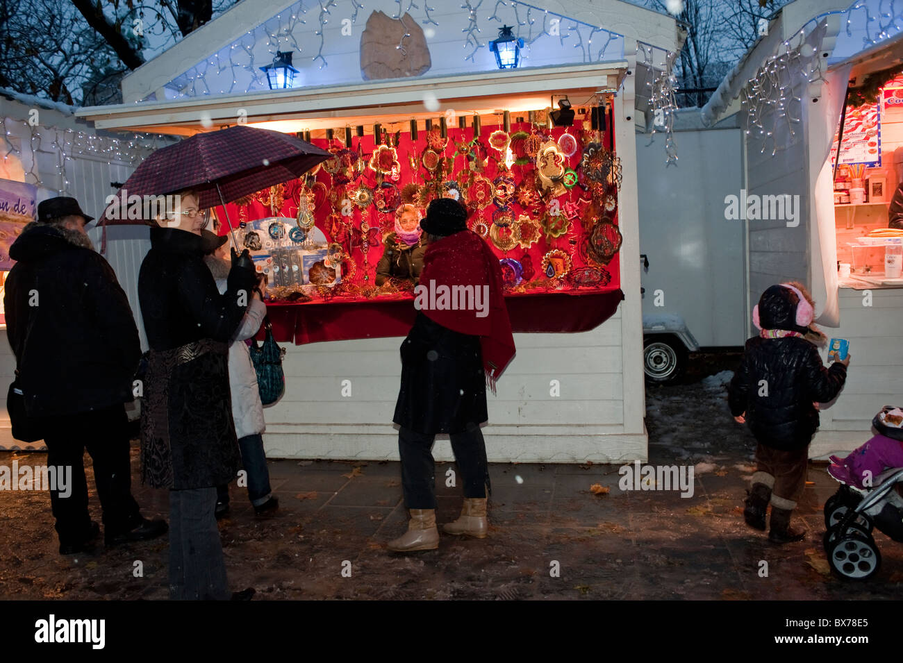 Paris, France, People Shopping at Christmas Market, on Champs-Elysees ...