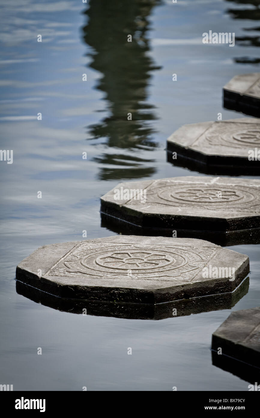 stone steps floating on the water, Tirtagangga water palace, Bali ...