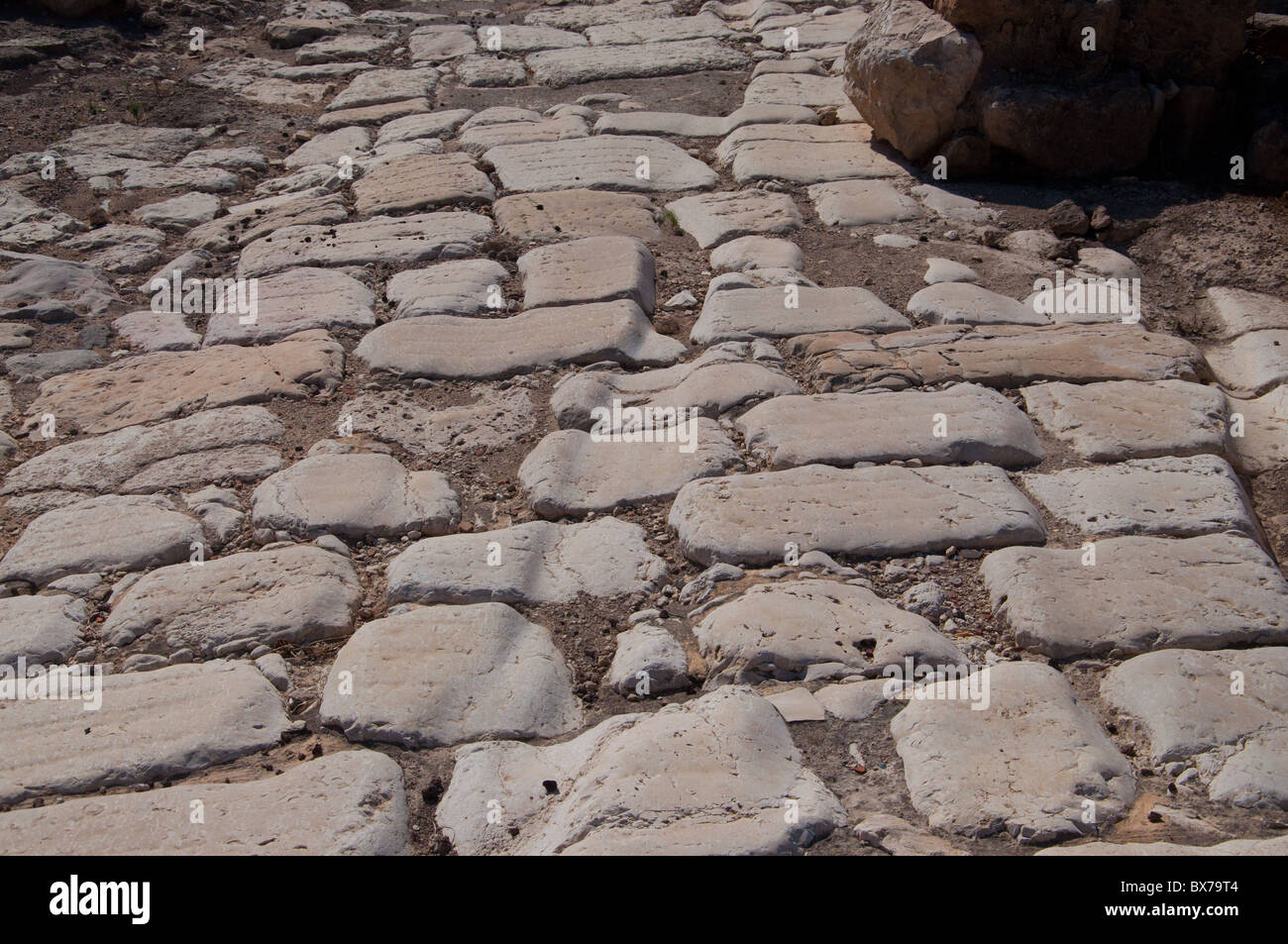 Ruts cut into the roadway from carts and chariots at Sepphoris Stock ...