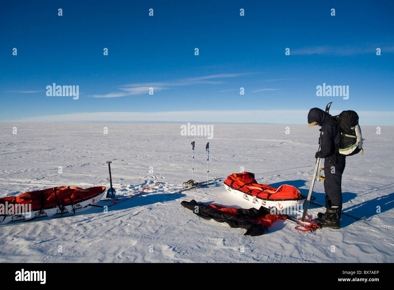 Striking expedition camp, inland icecap, Greenland, Polar Regions Stock ...
