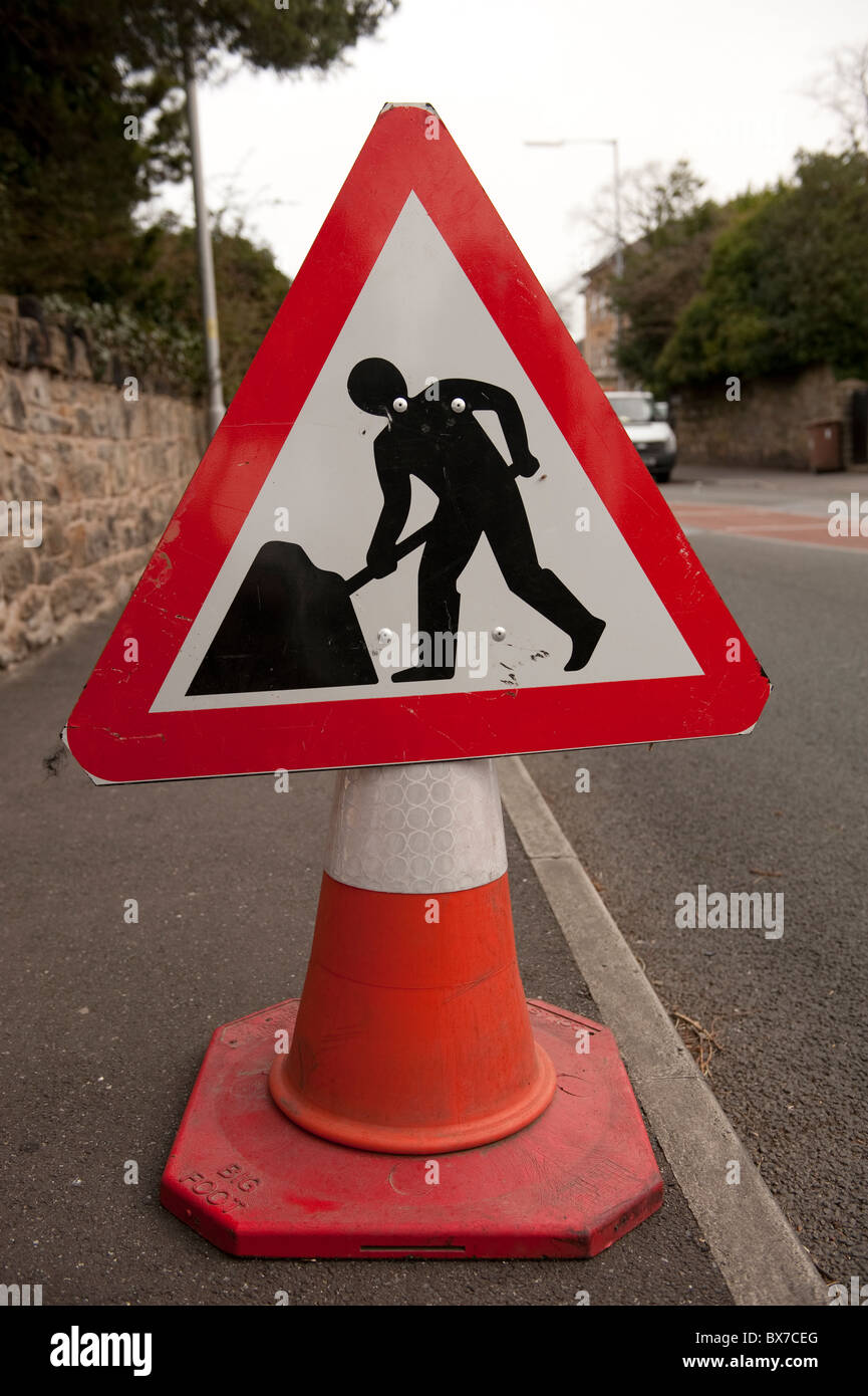 Roadworks sign on Traffic Cone Stock Photo - Alamy