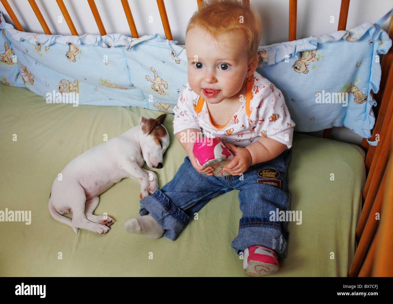 Baby girl, small child and dog pet, animal. (CTK Photo/Martin Sterba ...