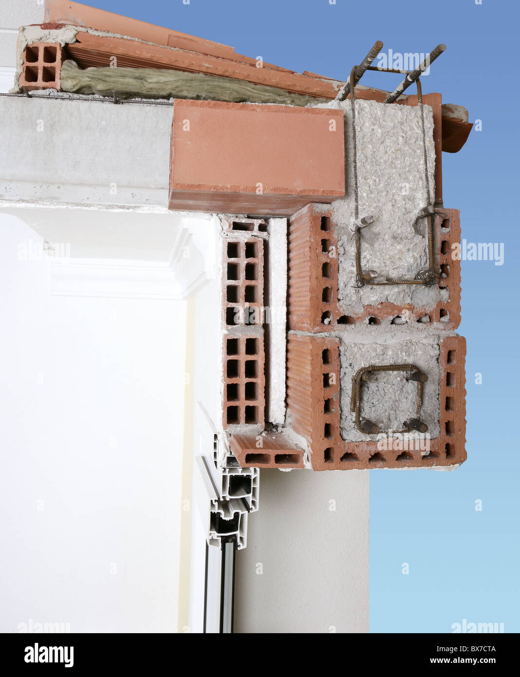 facade wall cross section of brick blocks structure roof reinforced ...