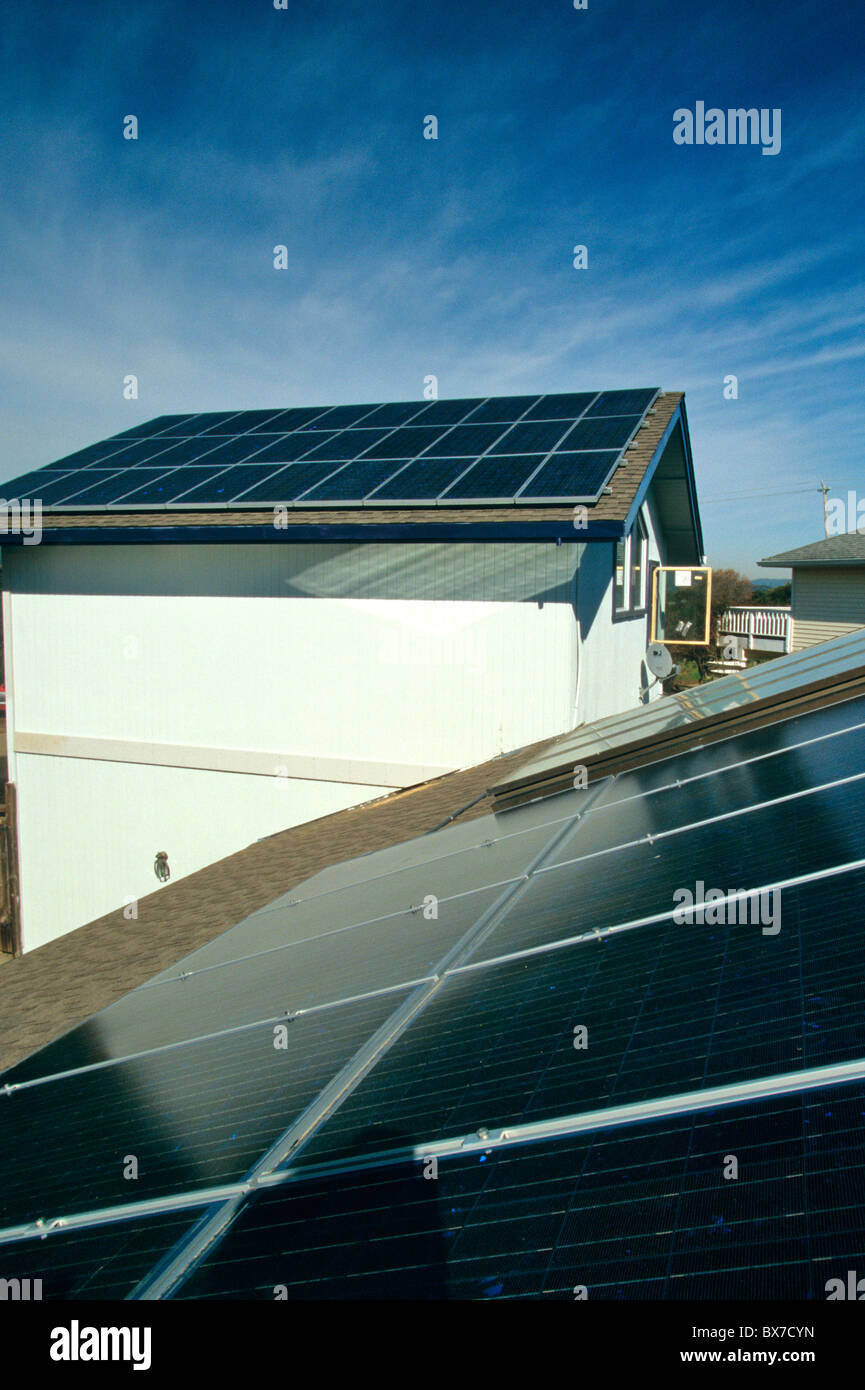 Solar Electric panels on residence roof Stock Photo - Alamy
