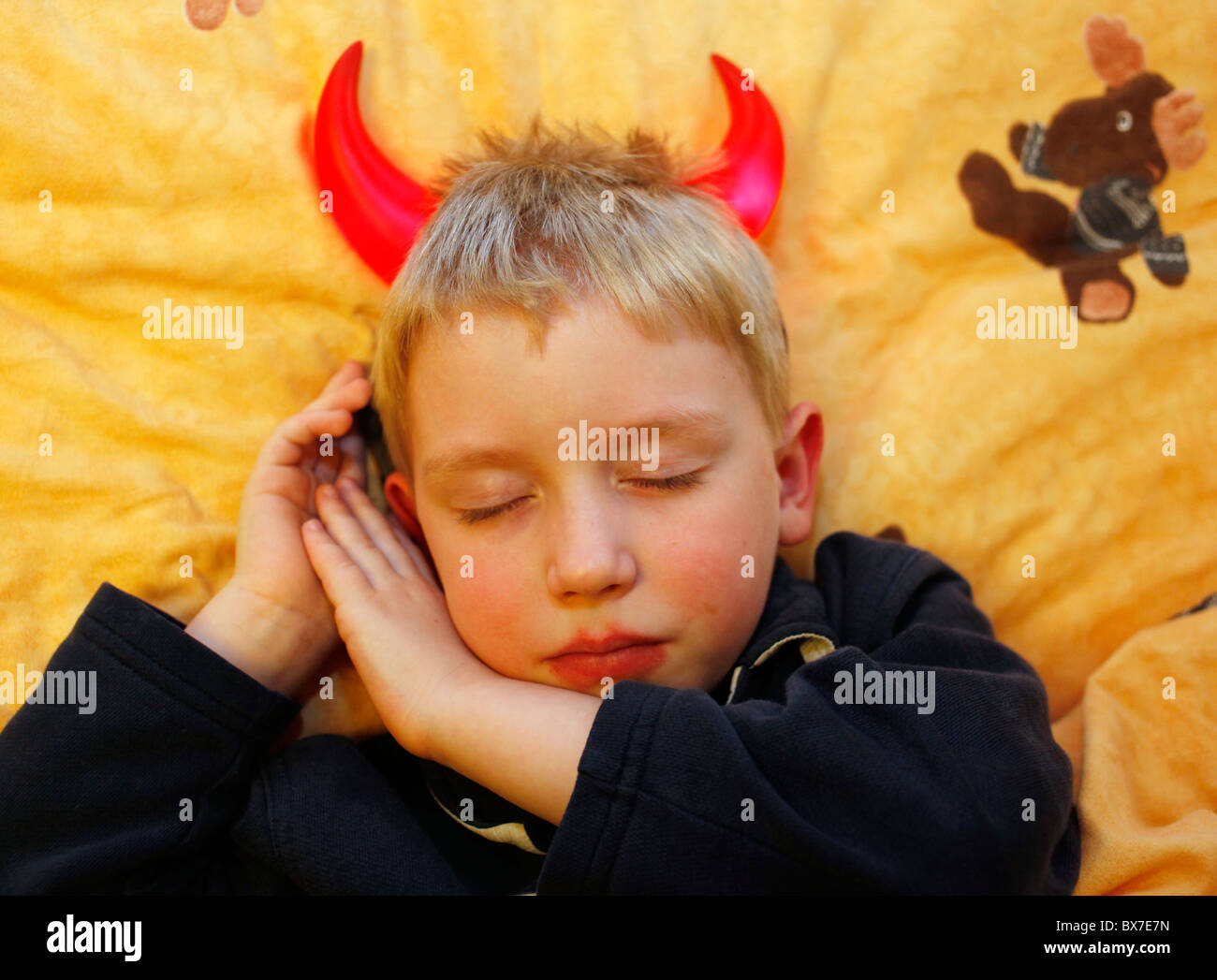 Child, boy, devil, horns,sleep, bed Stock Photo - Alamy Child, boy, devil, horns,sleep, bed Stock Photo - Alamy
