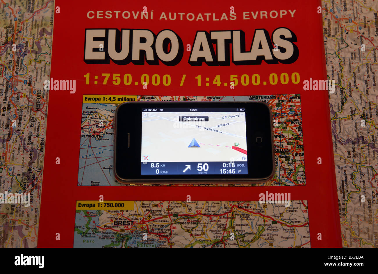GPS navigation placed on a map Stock Photo - Alamy