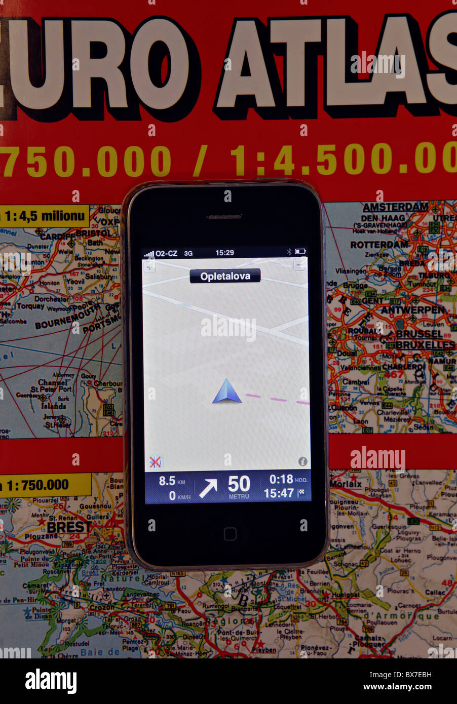 GPS navigation placed on a map Stock Photo - Alamy