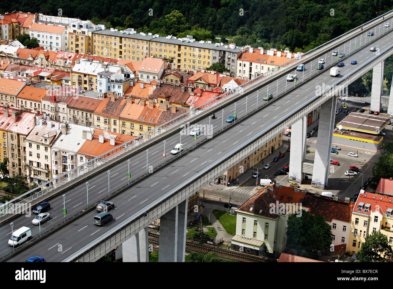 Bridge Nuselsky most above the Nusle quarter in Prague, Czech Republic ...