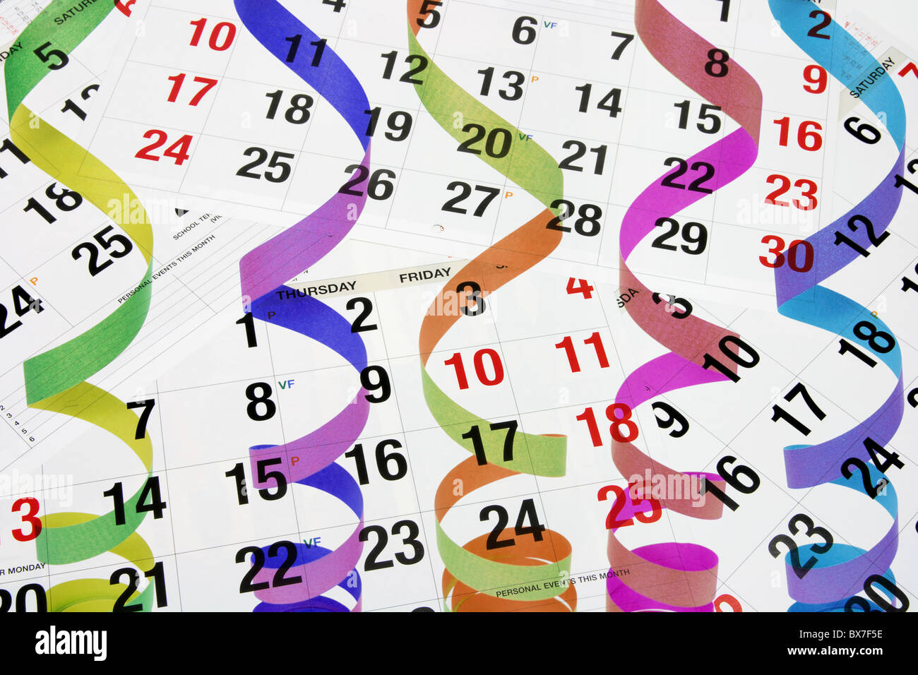 Calendar Pages and Streamers Stock Photo - Alamy