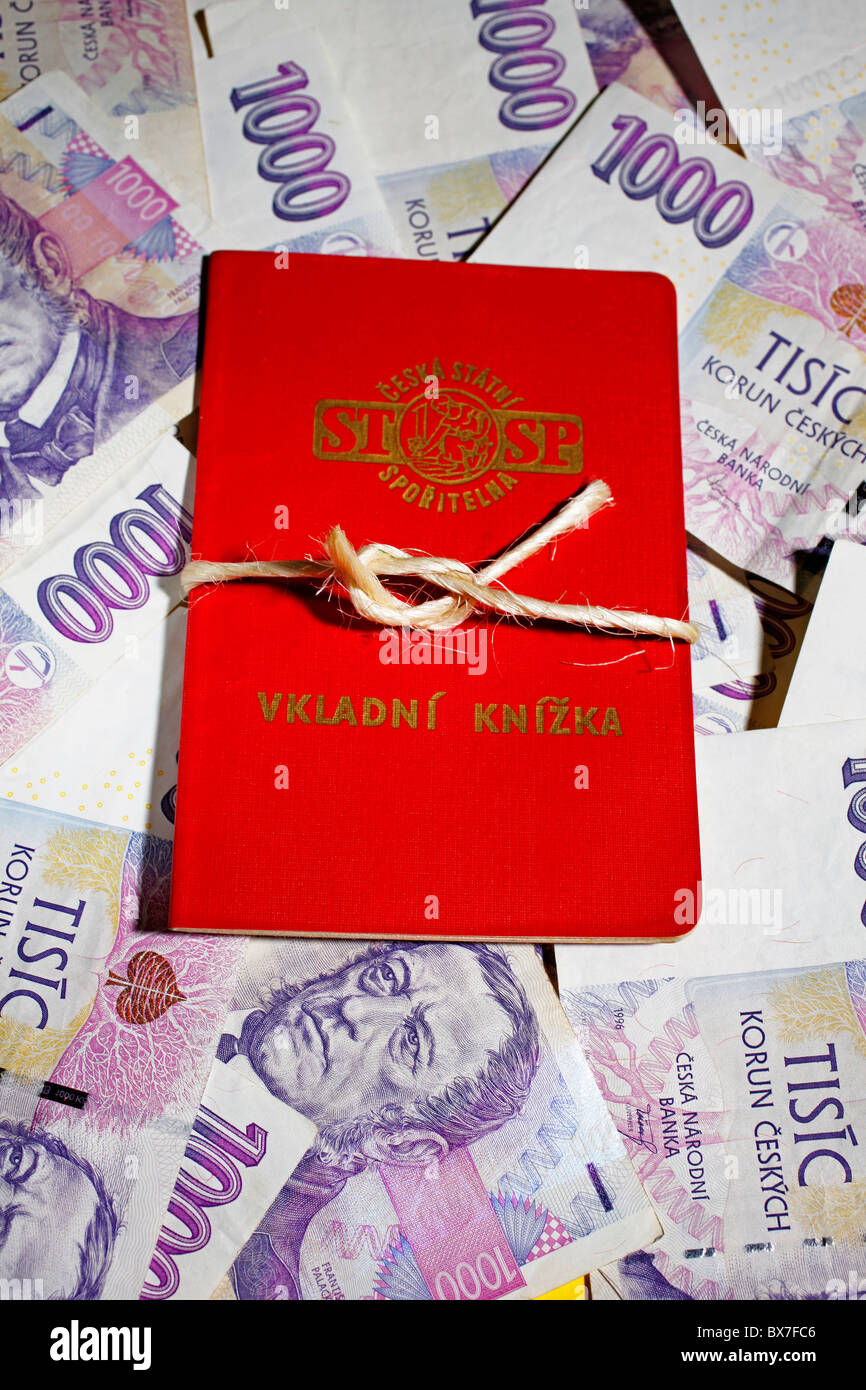 banknotes, saving money, old, bank book, bankbook Stock Photo - Alamy