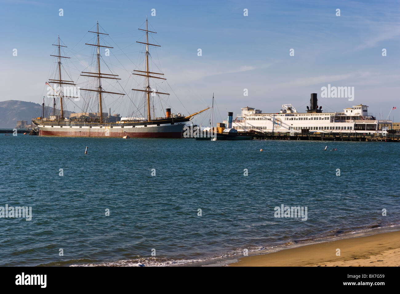 The Balclutha ship and the Eureka ferryboat at San Francisco Maritime ...