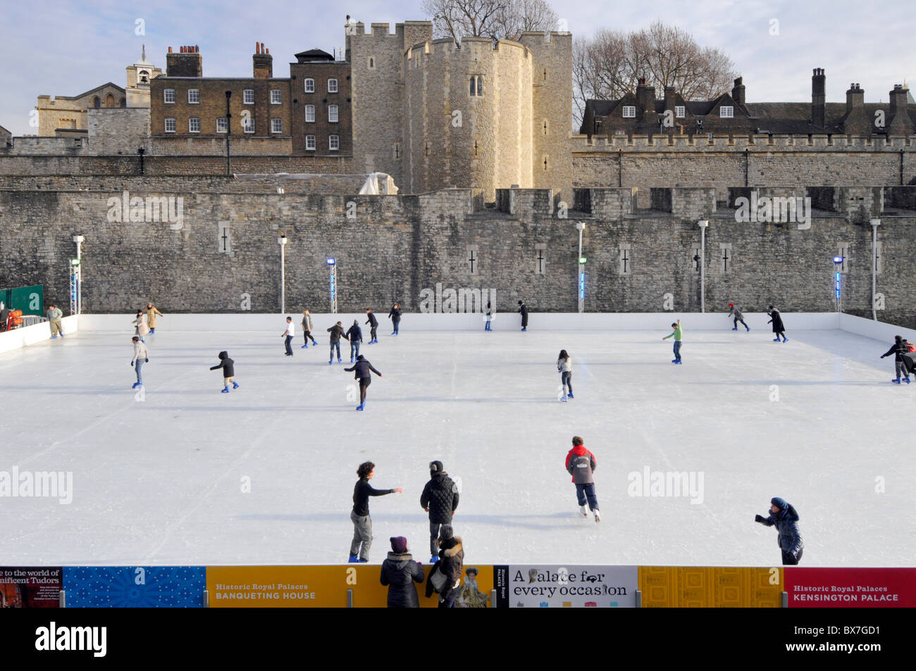 Ice skating in the moat at the tower of london hi-res stock photography ...