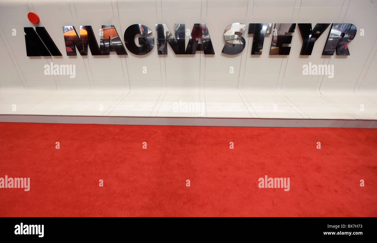 Logo of Magna Stayer at the 80th Geneva International Motor Show on ...