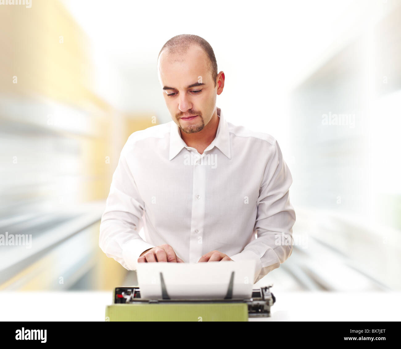 man use typewriter and abstract speed image background Stock Photo - Alamy