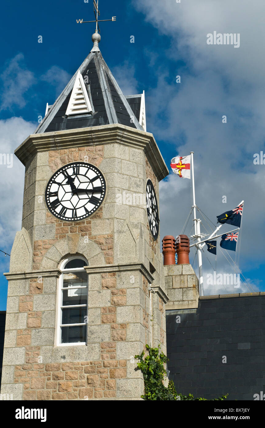 dh Weighbridge ST PETER PORT GUERNSEY Clock tower and flag pole mast ...