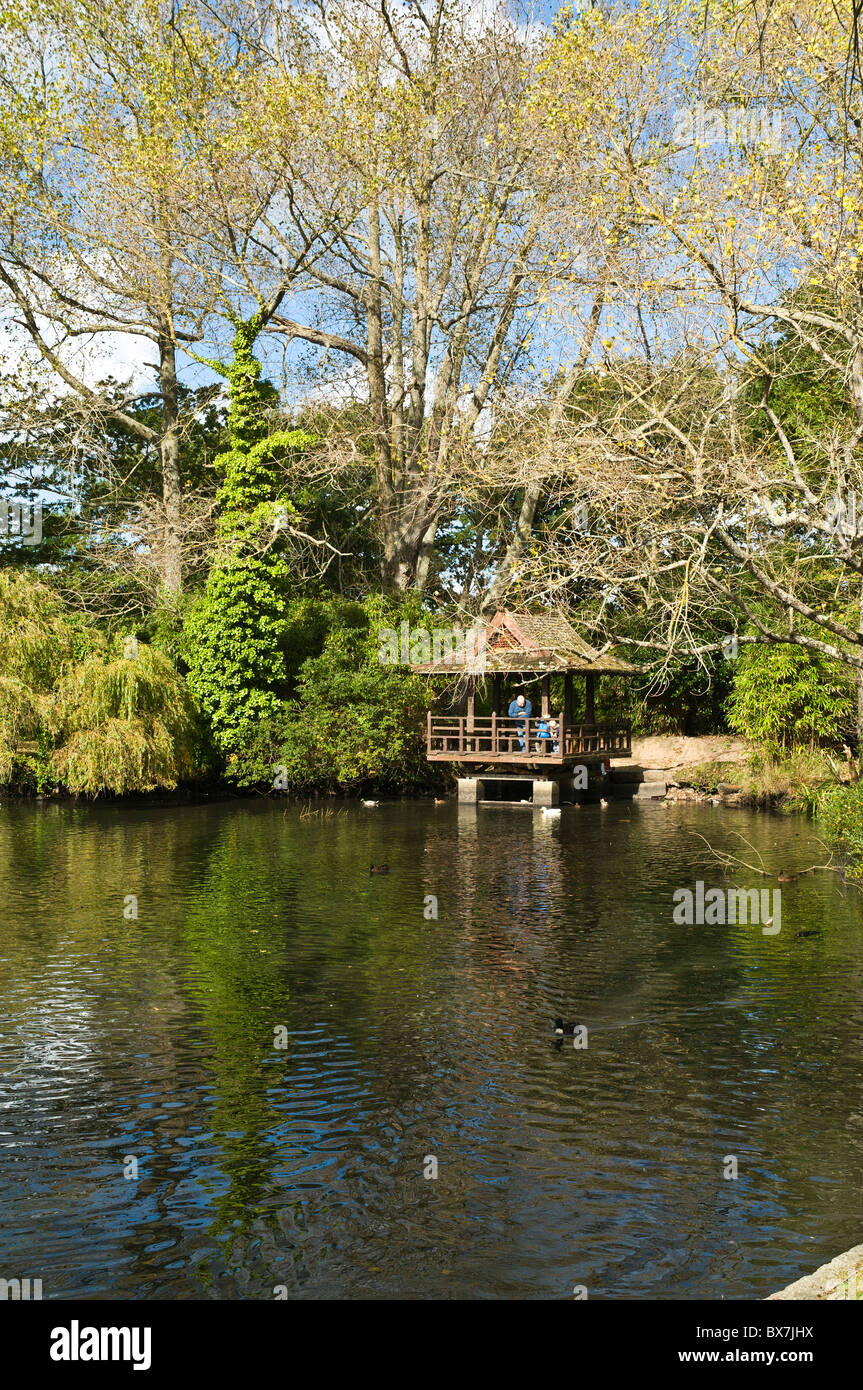 dh Saumarez Park CASTEL GUERNSEY Man and boy feeding duck Saumarez park ...