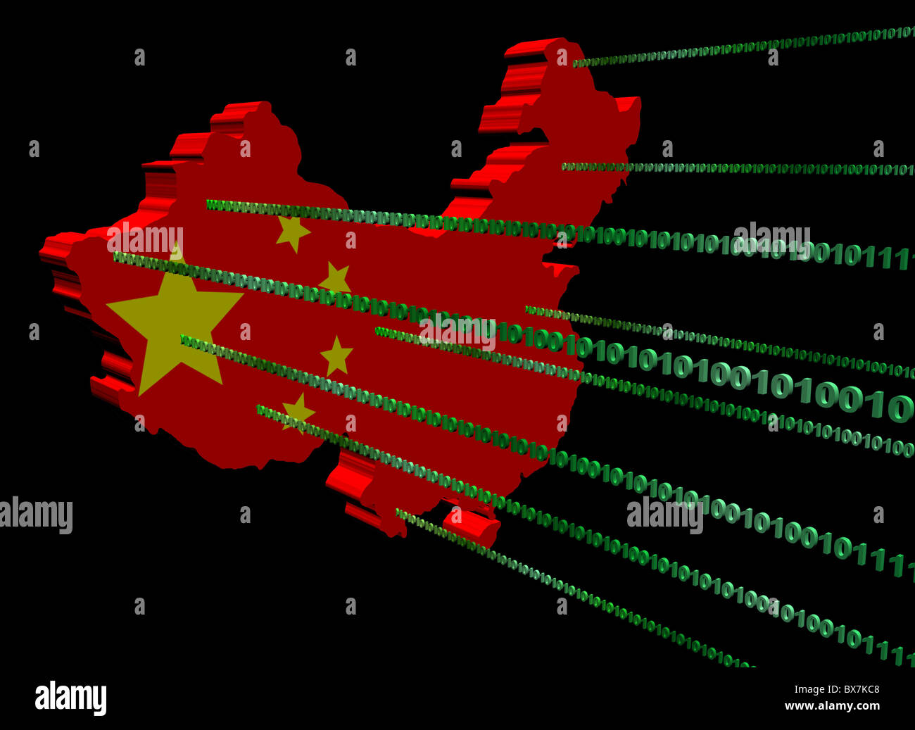China map flag with green binary code illustration Stock Photo - Alamy