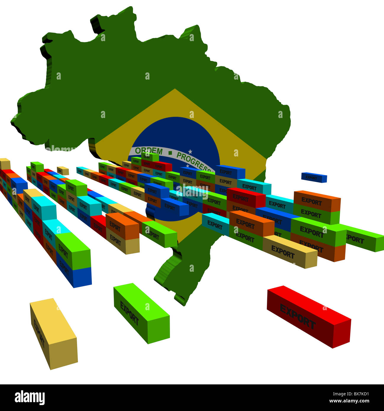 Brazil map with stacks of export containers illustration Stock Photo ...
