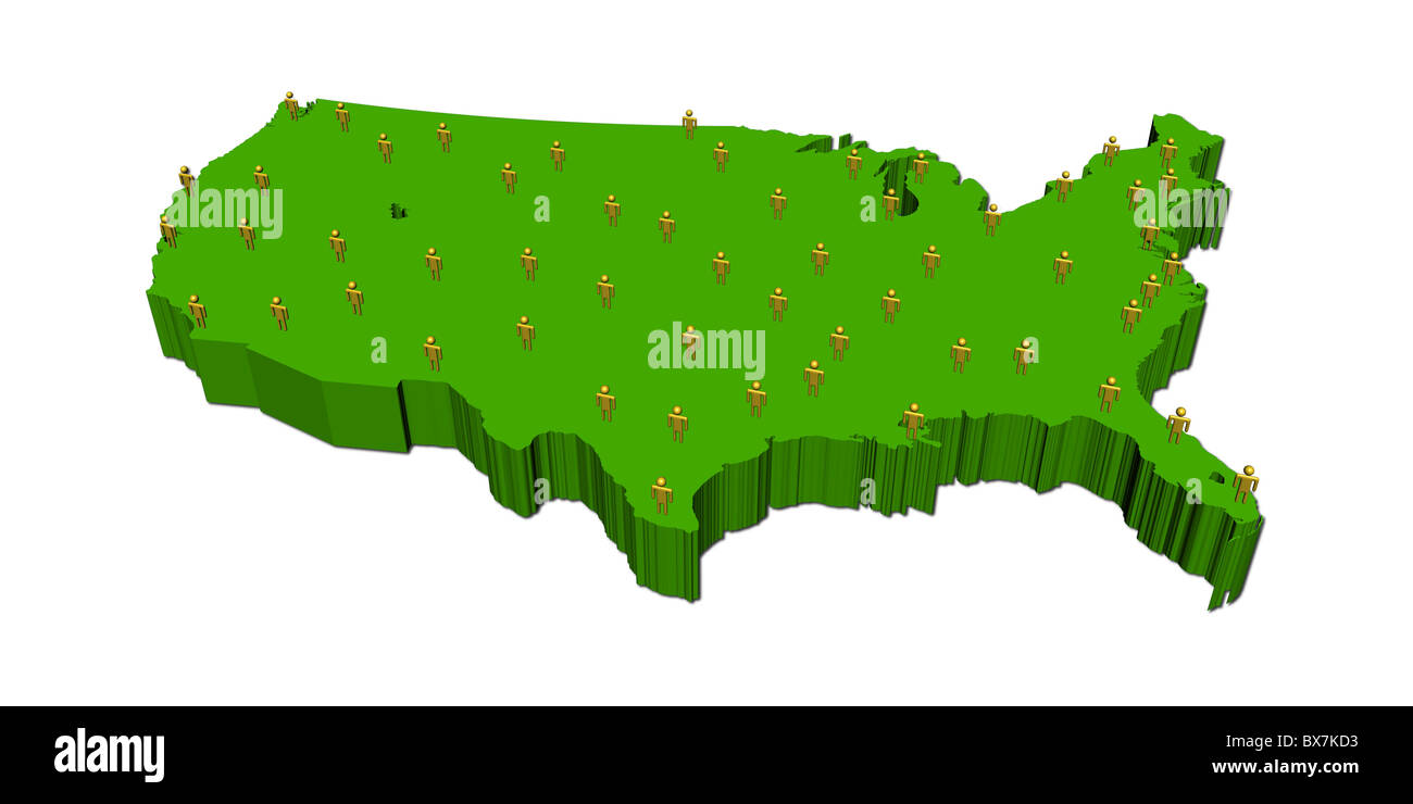 map of USA with many abstract people illustration Stock Photo - Alamy