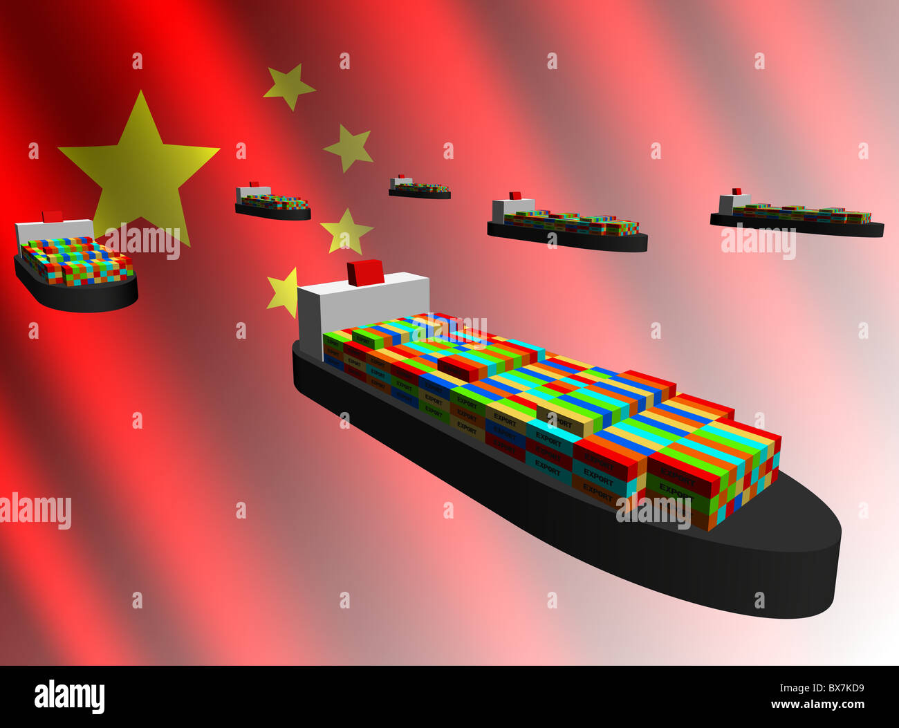 Chinese export with container ship illustration Stock Photo - Alamy