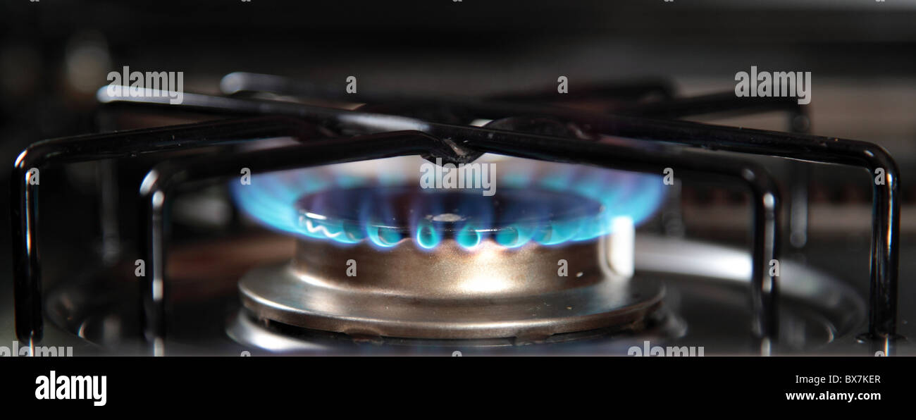 Blue gas jet of a domestic gas stove Stock Photo - Alamy