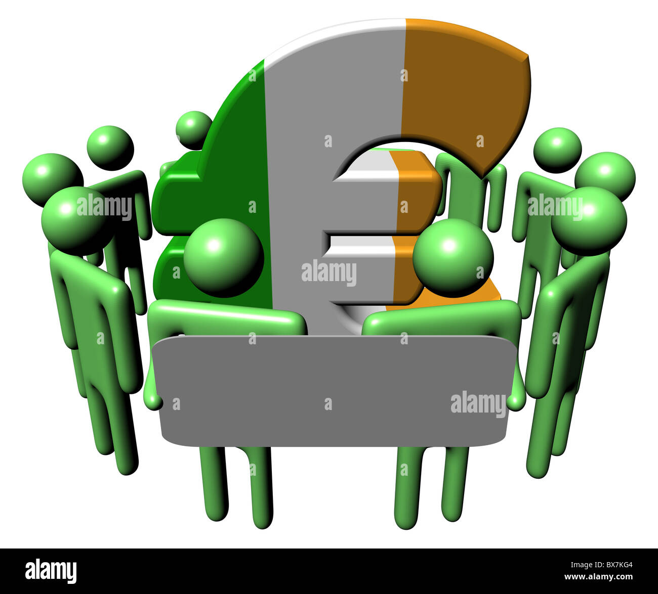 Circle of abstract people with sign around Irish Euro illustration ...