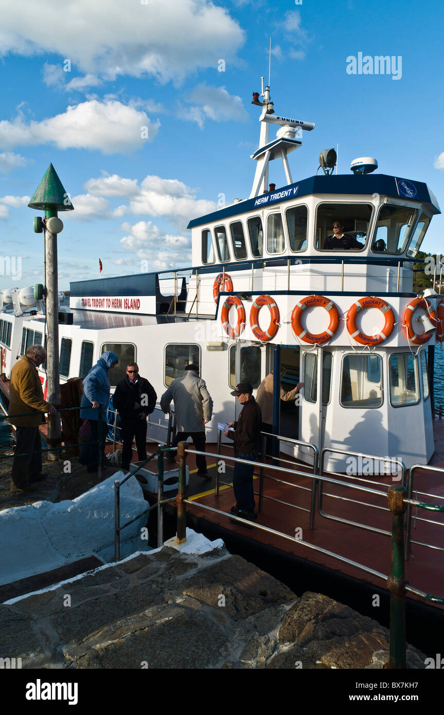 dh Herm Island HERM GUERNSEY Passengers boarding Herm Trident Ferry ...