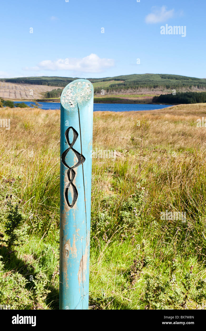 Waymarking post at Lussa Loch for the Kintyre Way on the Kintyre ...