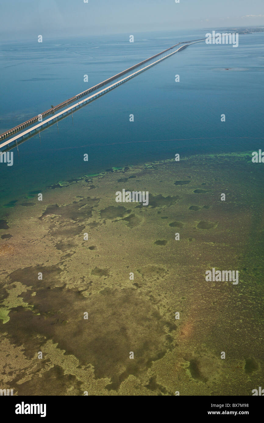 Aerial view of the seven mile bridge spanning the keys in Florida Stock ...