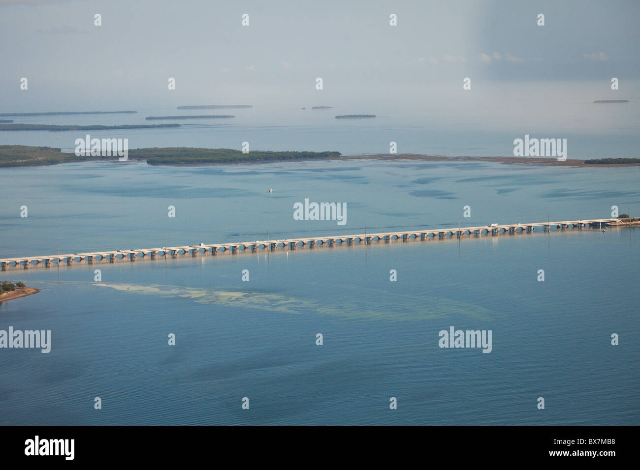 Aerial view of the seven mile bridge spanning the keys in Florida Stock ...