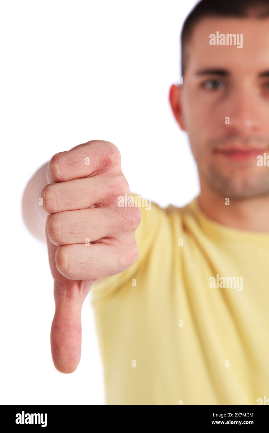 Attractive young man making negative gesture. All on white background ...