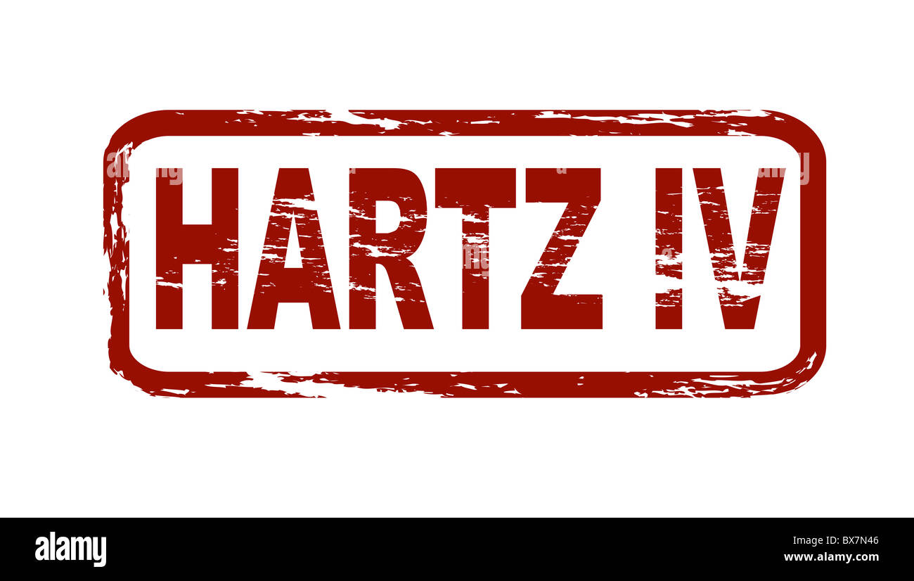 Stylized red stamp showing the german term Hartz IV. German term for ...