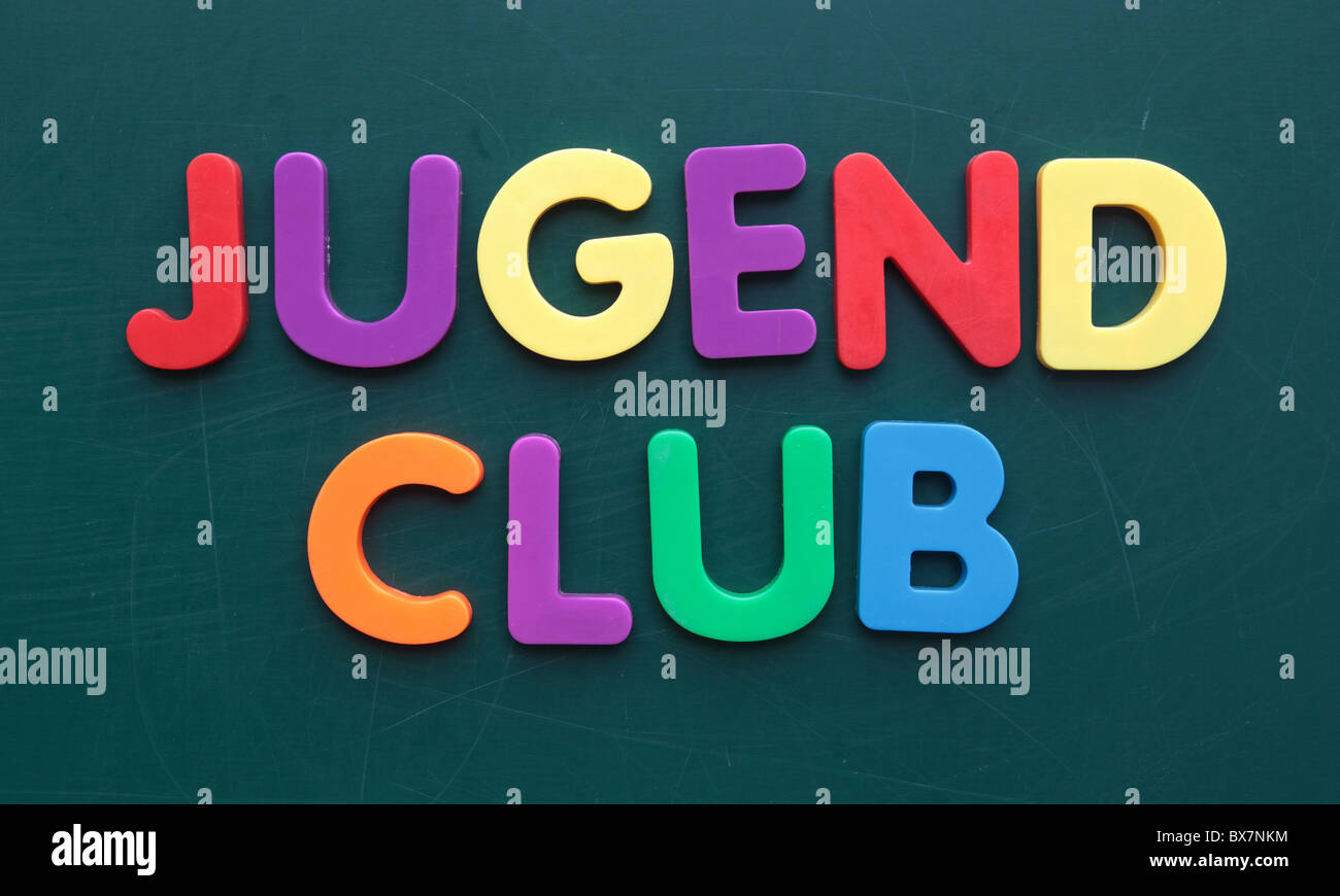 The german term for youth club in colorful letters on a blackboard ...
