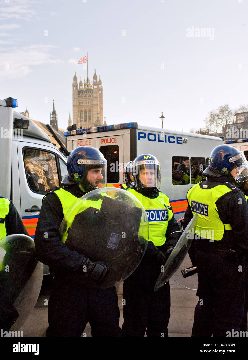 Metropolitan riot police preparing for a demonstration in London Stock ...