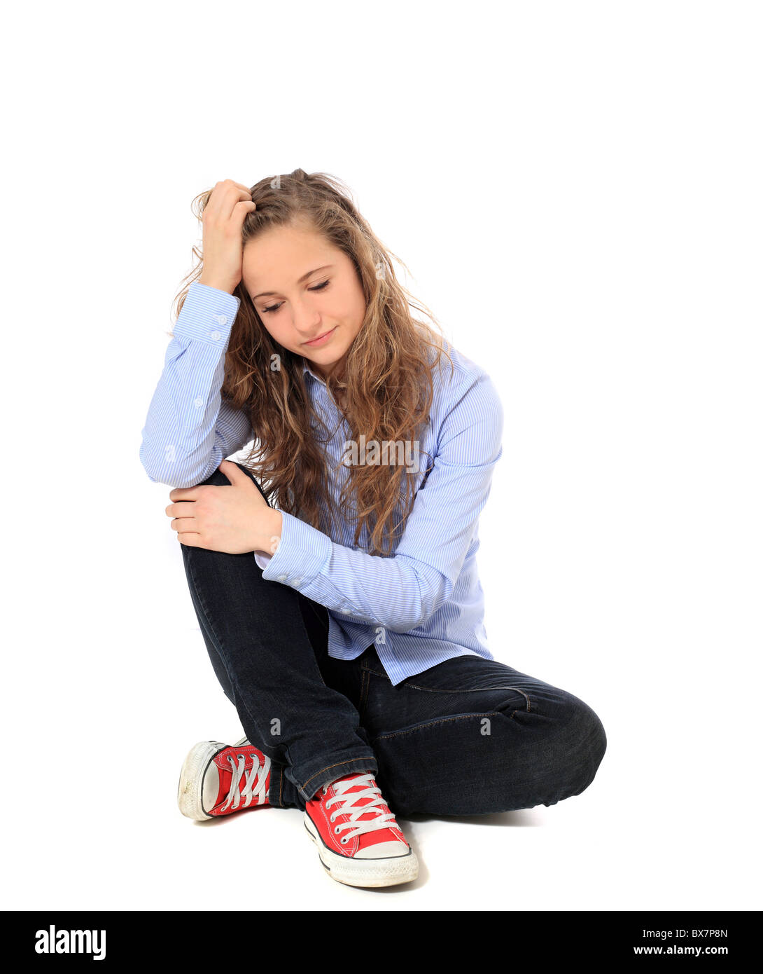 Desperate young girl. All on white background Stock Photo - Alamy