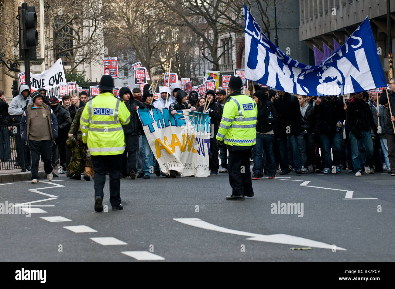 Demonstration protest demo students banners placards march marching hi ...