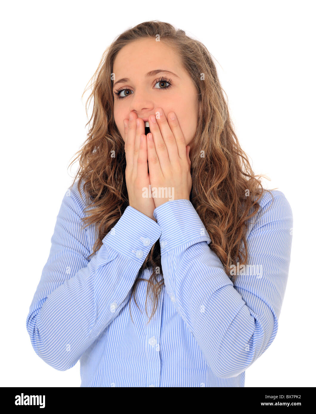 Surprised young girl. All on white background Stock Photo - Alamy