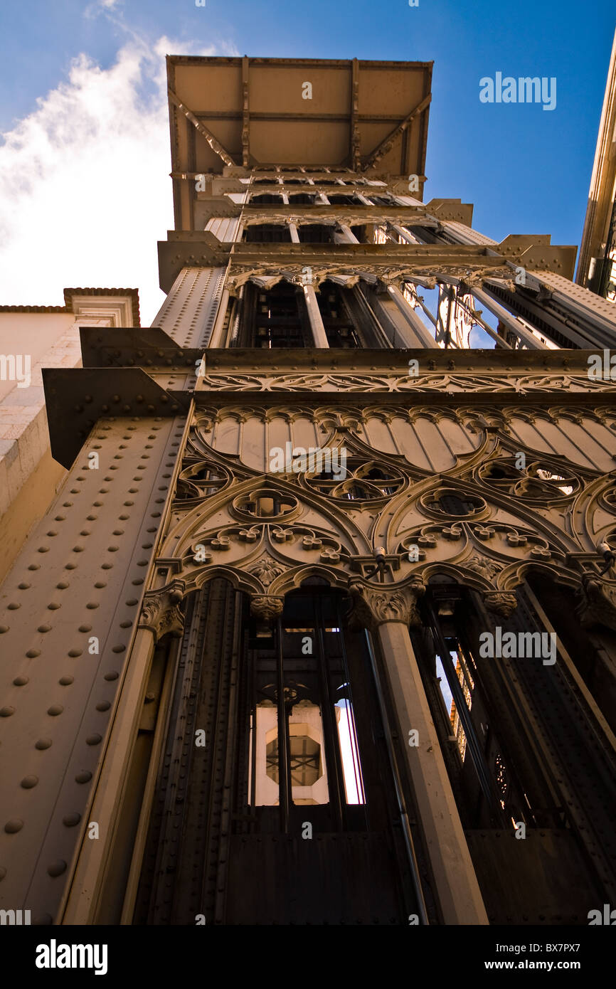 Close up photgraph of the Santa Justa Lift in Lisbon, Portugal showing ...