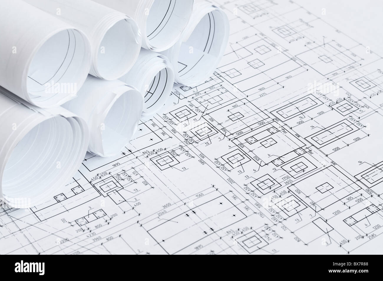 Rolled up construction drawings hi-res stock photography and images - Alamy