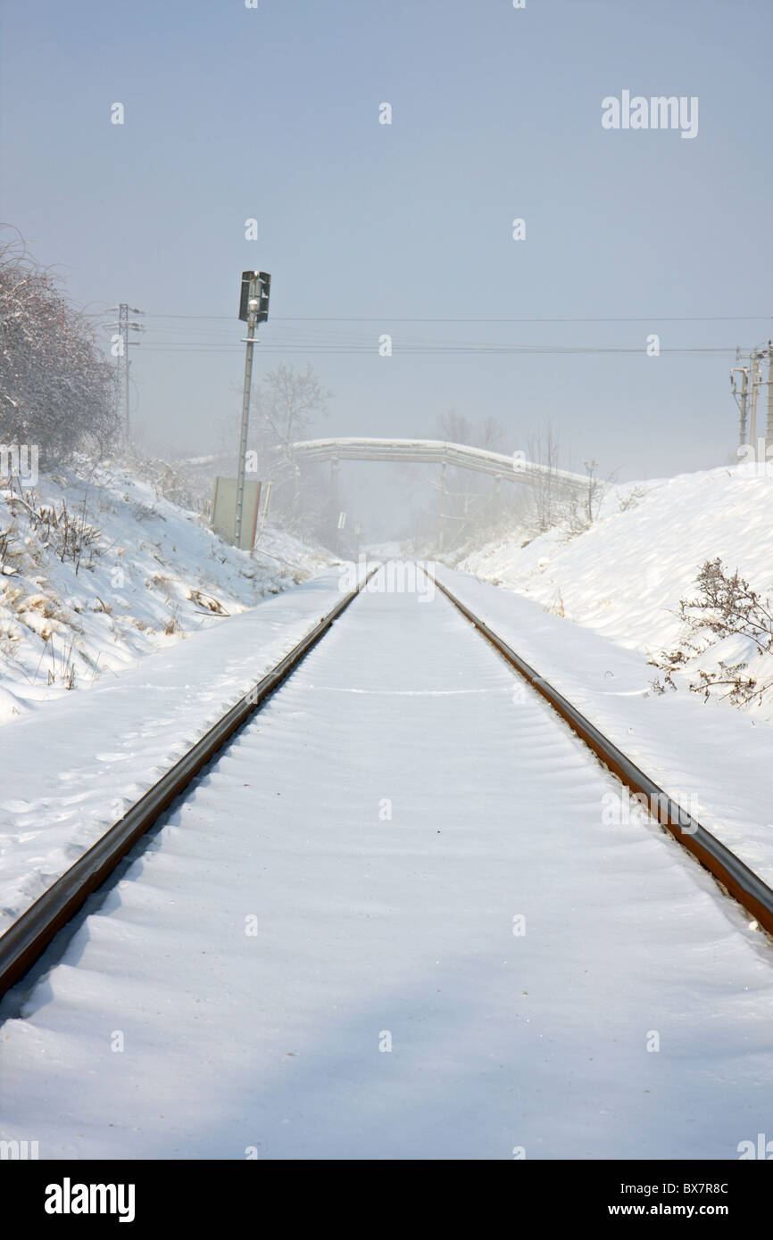 Train tracks in winter Stock Photo - Alamy