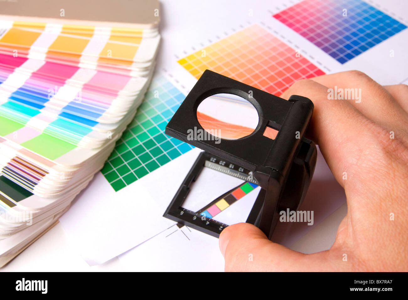 Colour swatches of many colours and colour printing bars Stock Photo ...