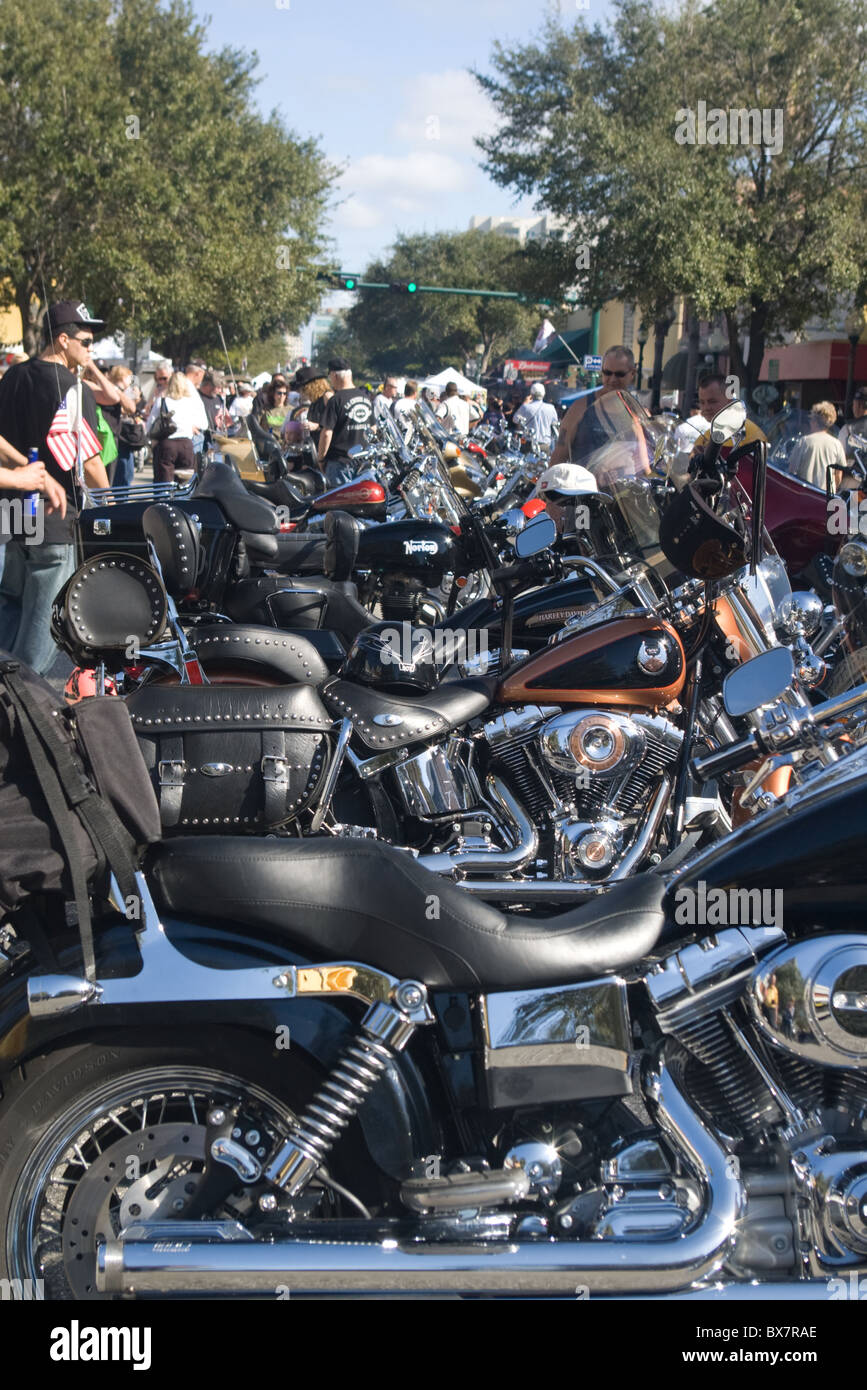 Motorcycles parked at the Thunder On The Bay rally in Sarasota, Florida ...
