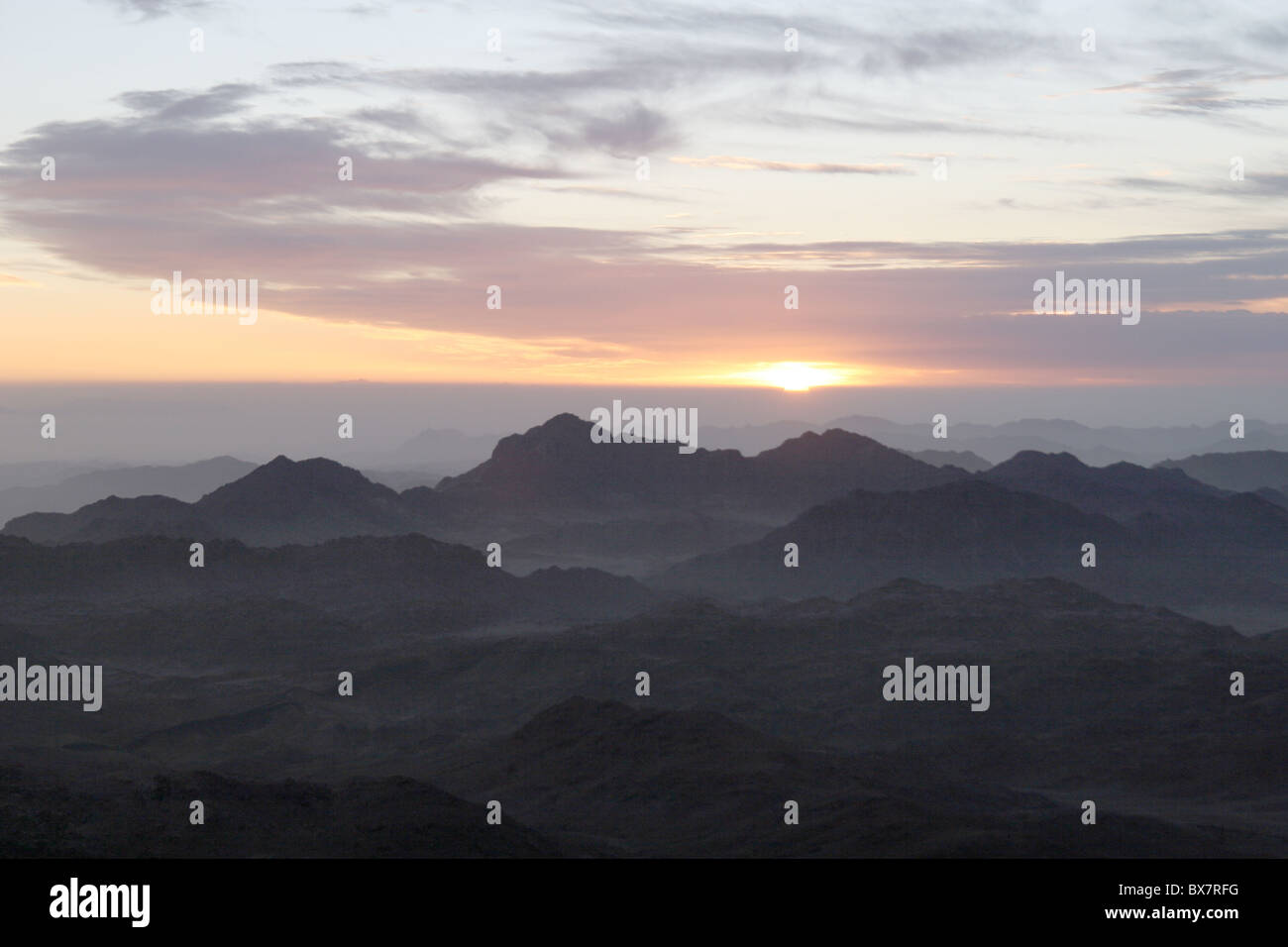Dawn, taken from Mount Sinai, Jebel Musa, or Mount Moses - in the Holy ...
