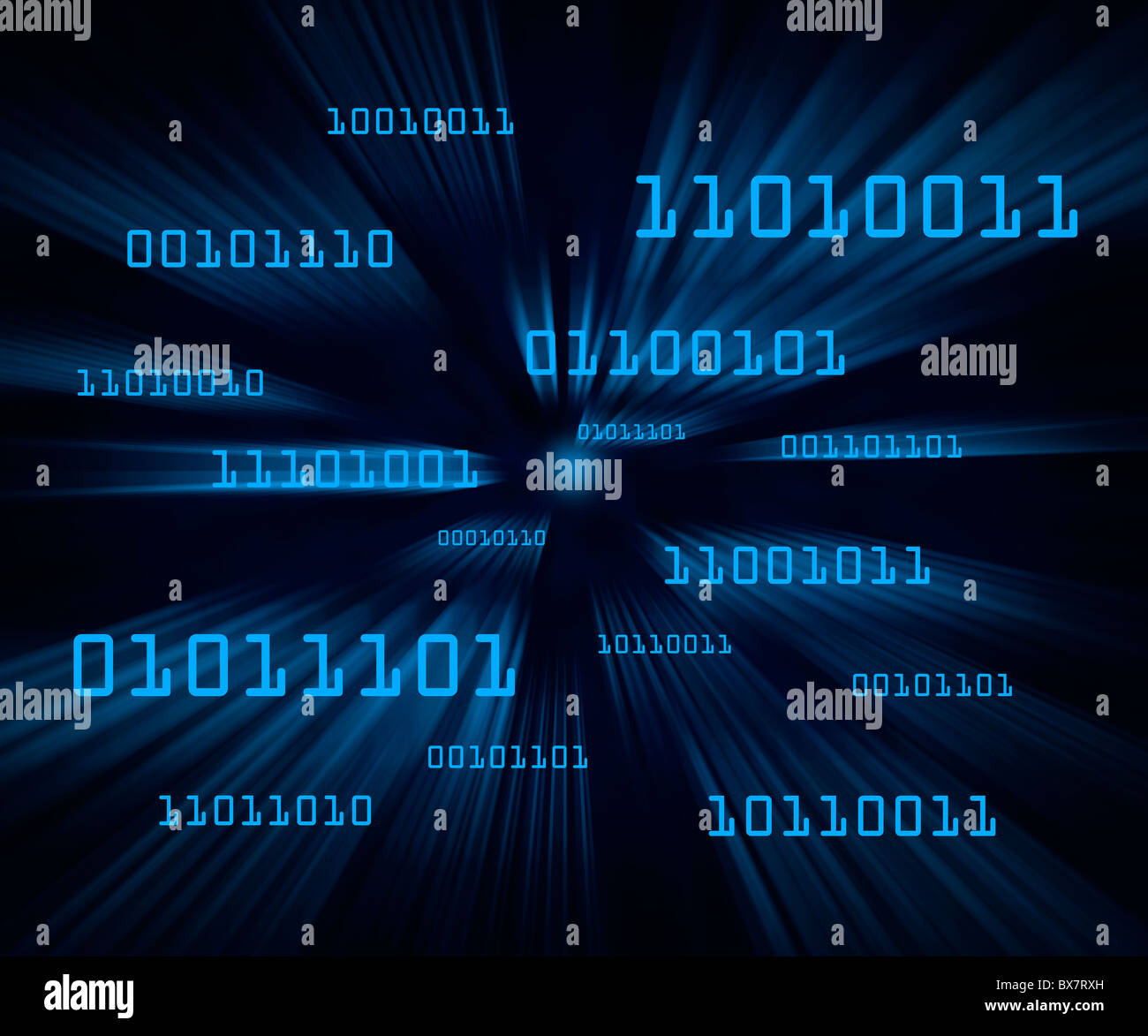 Blue bytes of binary code flying through a vortex Horizontal Stock ...