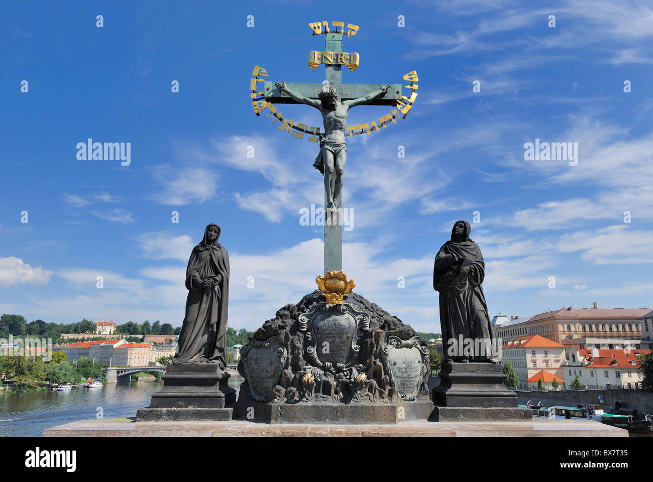 The Crucifix and Calvary, one of several medieval statues on Charles ...