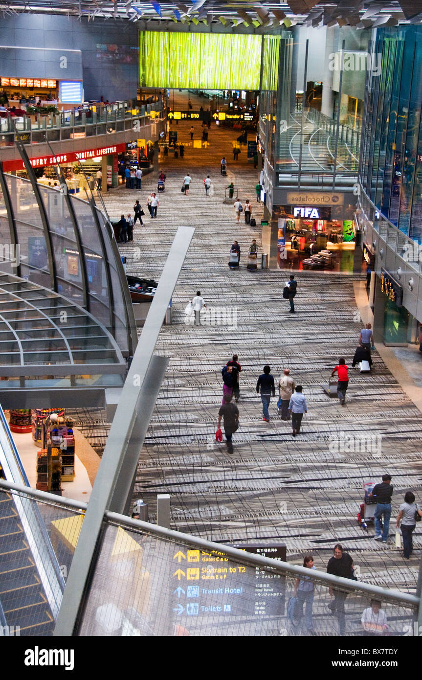Interior of new modern Changi airport terminal in Singapore southeast ...